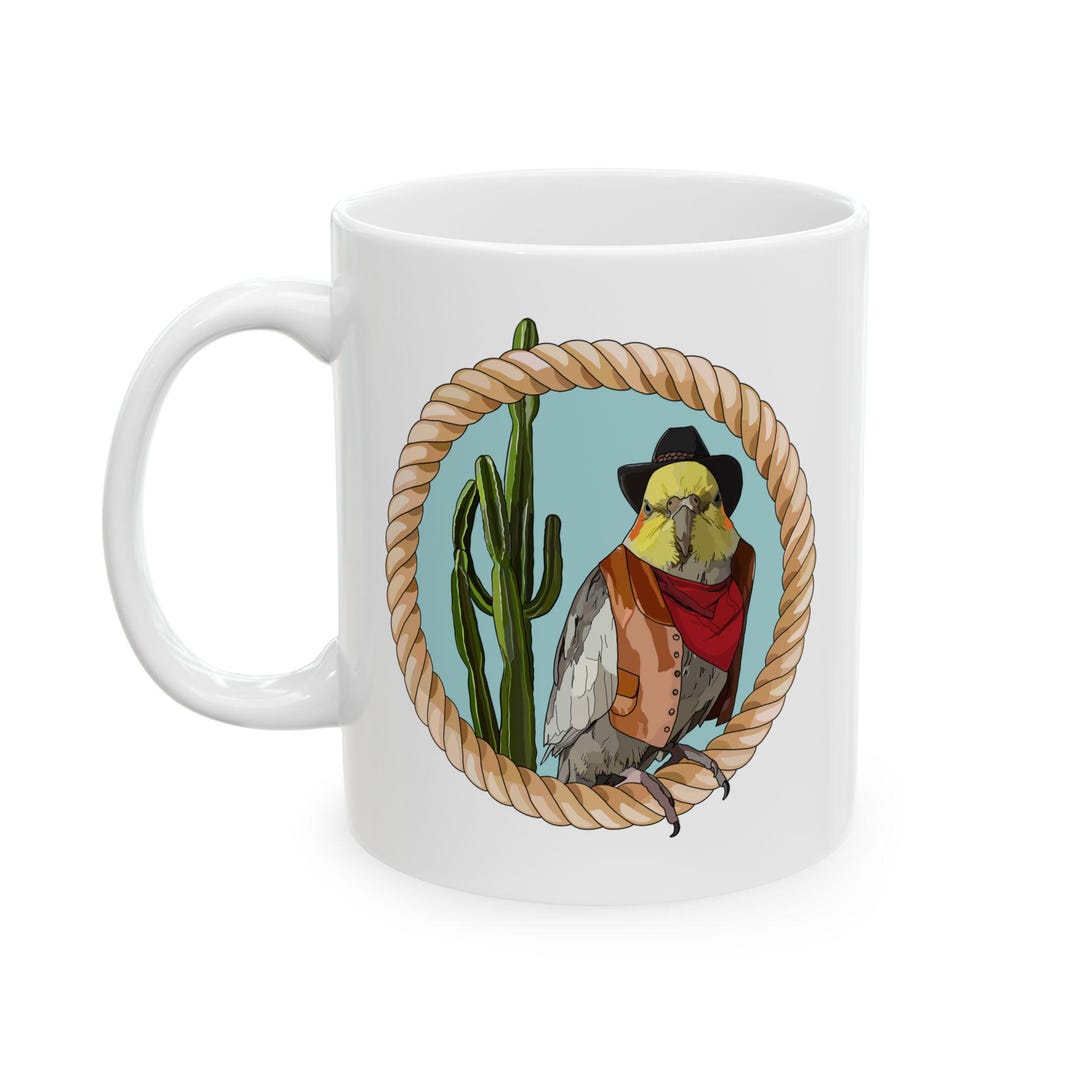 Cowboy Cockatiel, Western Inspired Ceramic Mug | Unique Gift for Bird ...
