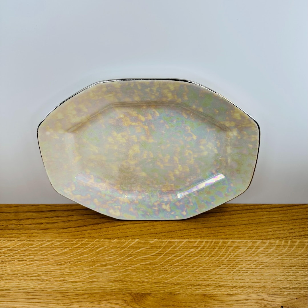 Steubenville China Iridescent Platter: Vintage Art Deco Platinum Trim ...
