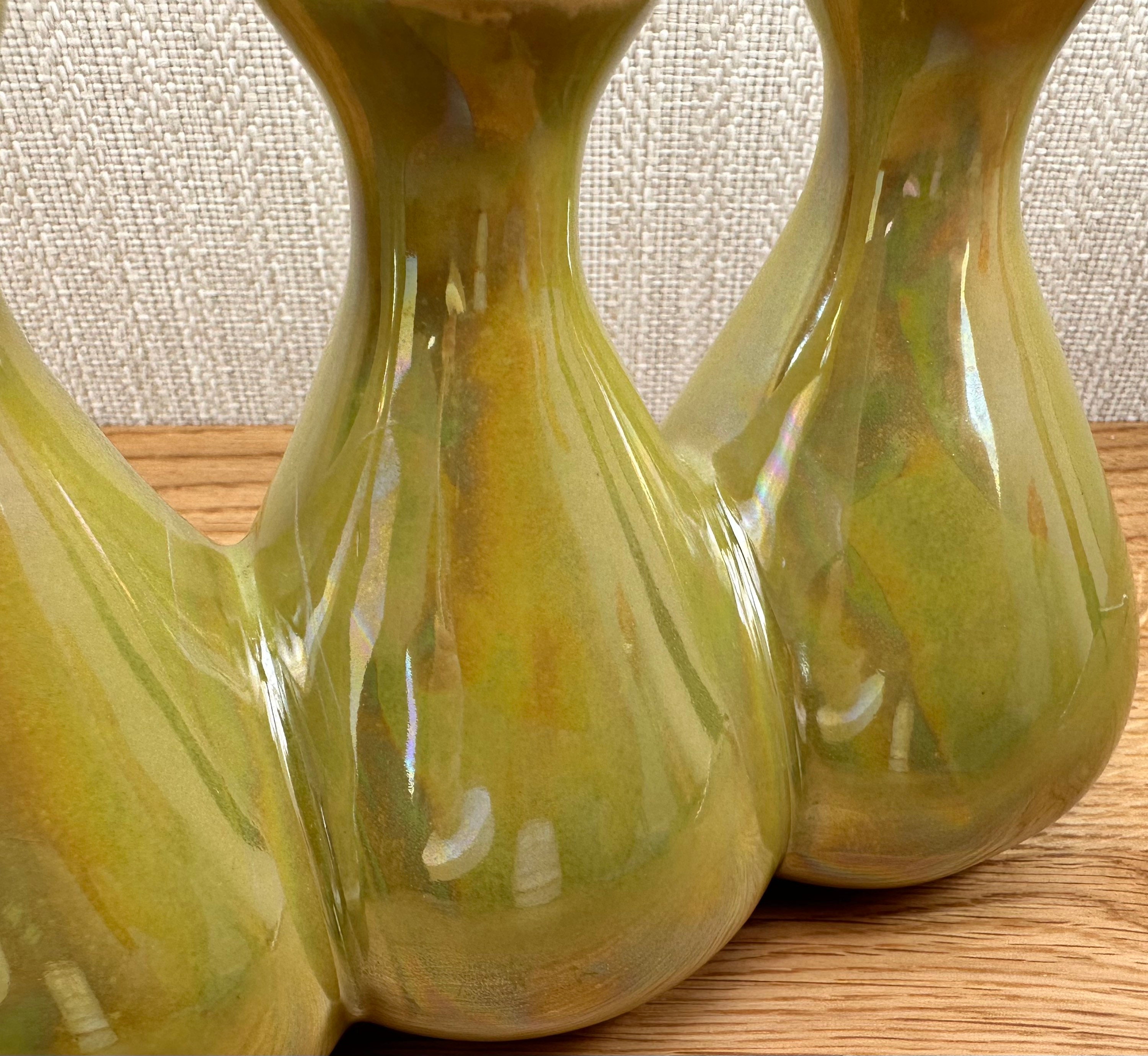 Vintage Triple Bud Vase Green Iridescent Glazed 3 Section - Etsy