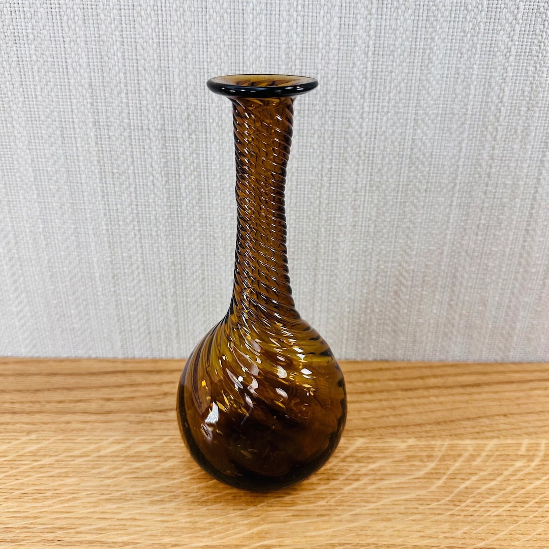 Vintage Amber Twist Glass Vase Handblown Bud Vase Mid Century Retro Boho Home Decor Unmarked - Etsy