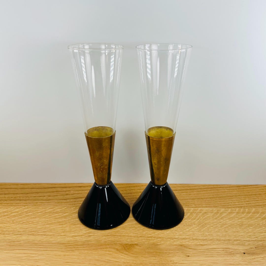 Pair MCM Vases / Flutes Mid Century Modern Removable Glass Vases or ...