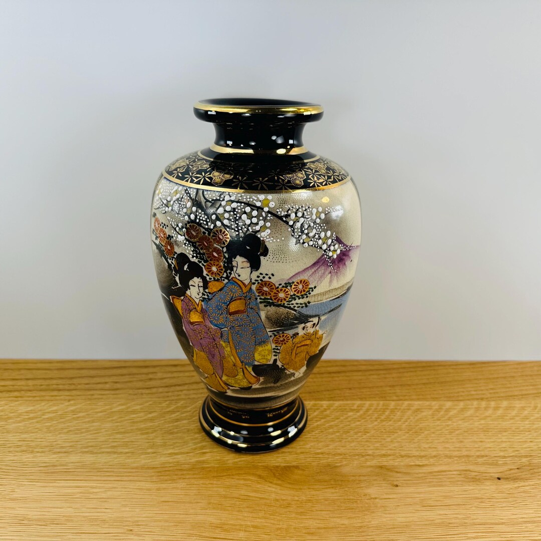 Vintage Moriage Geisha Vase: Hand-painted Cobalt & Gold, Made in Japan ...