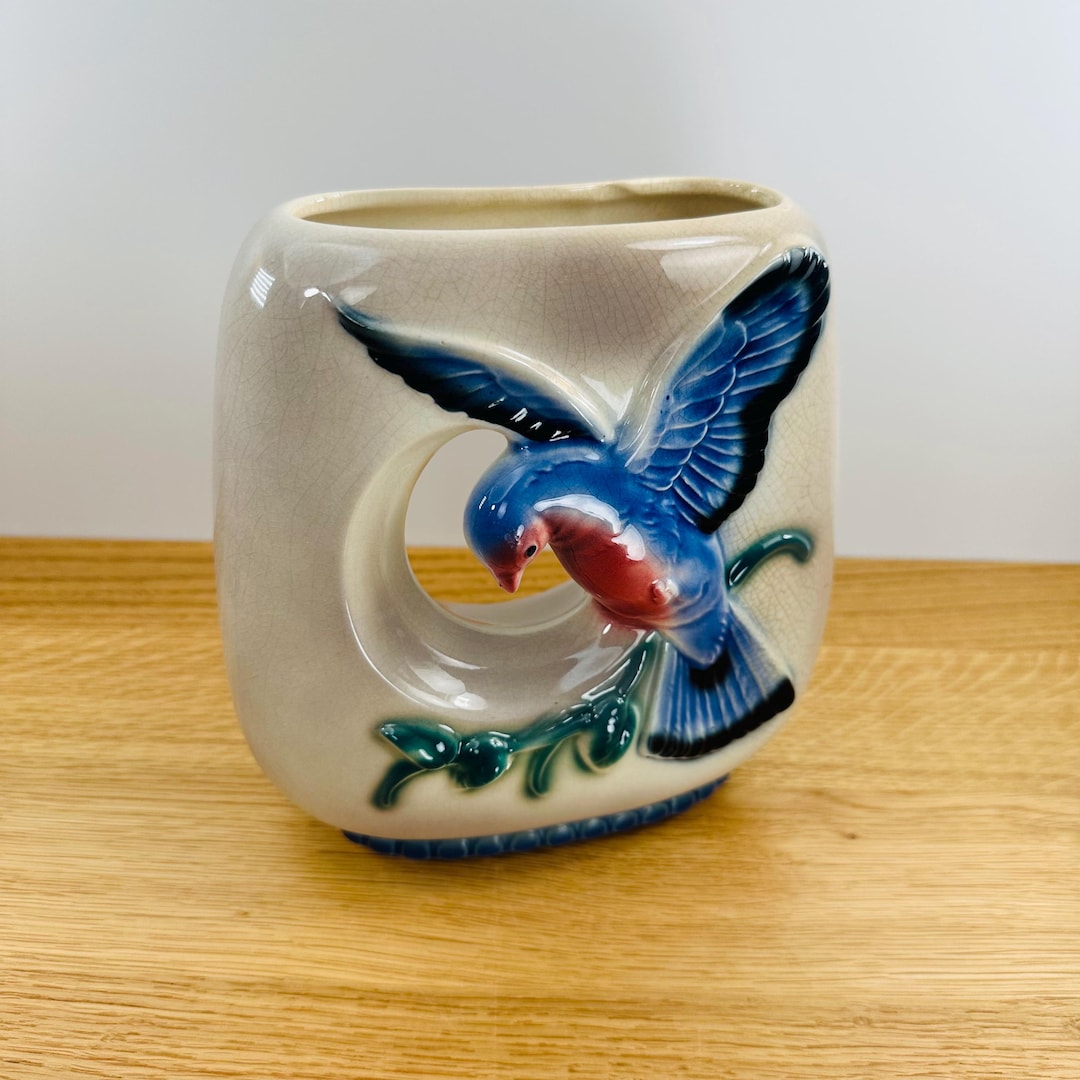 Royal Copley Bluebird Vase: Vintage Mid-century Ceramic Planter 1950s ...