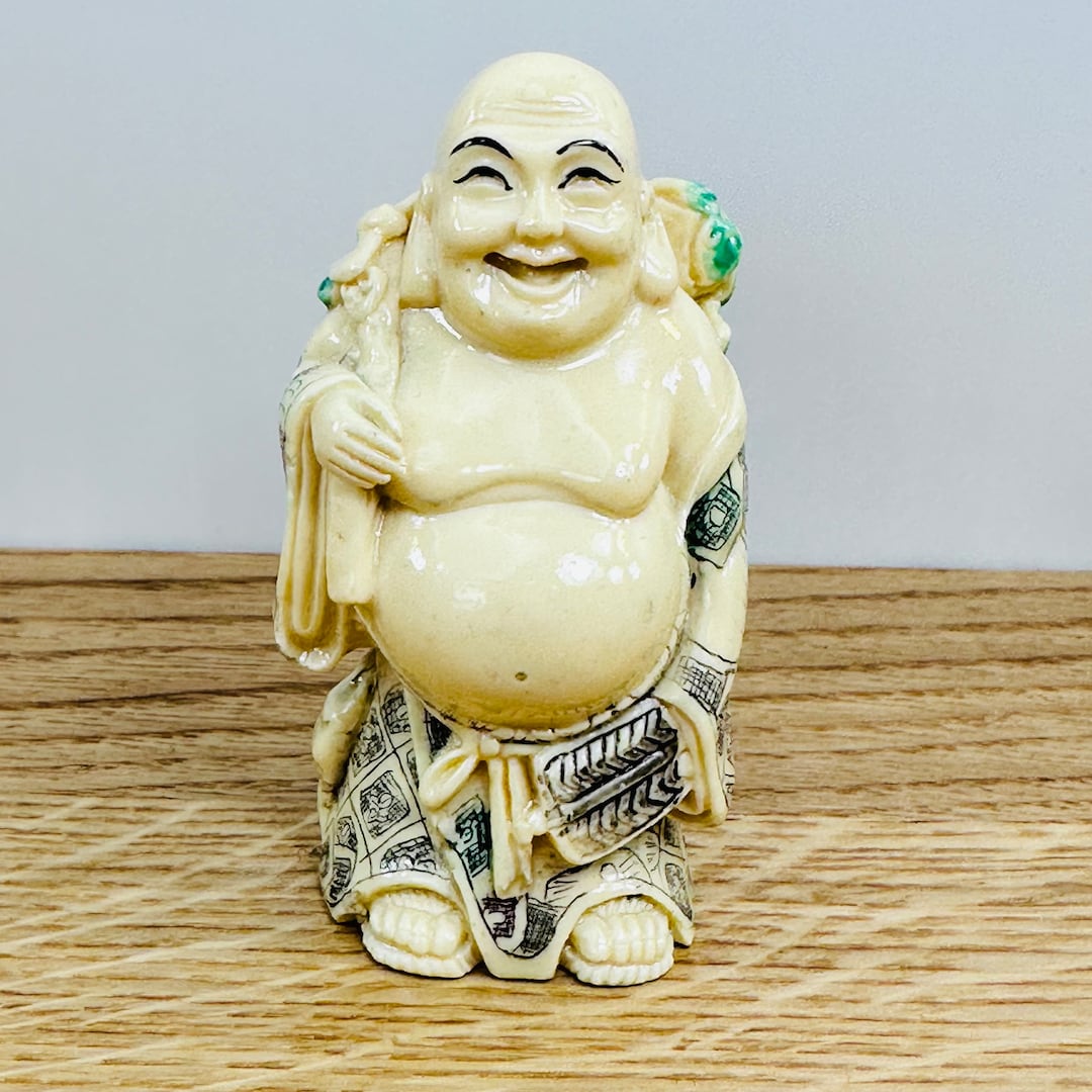 Laughing Buddha Figure - Happy Hotei Figurine - Intricately Etched ...