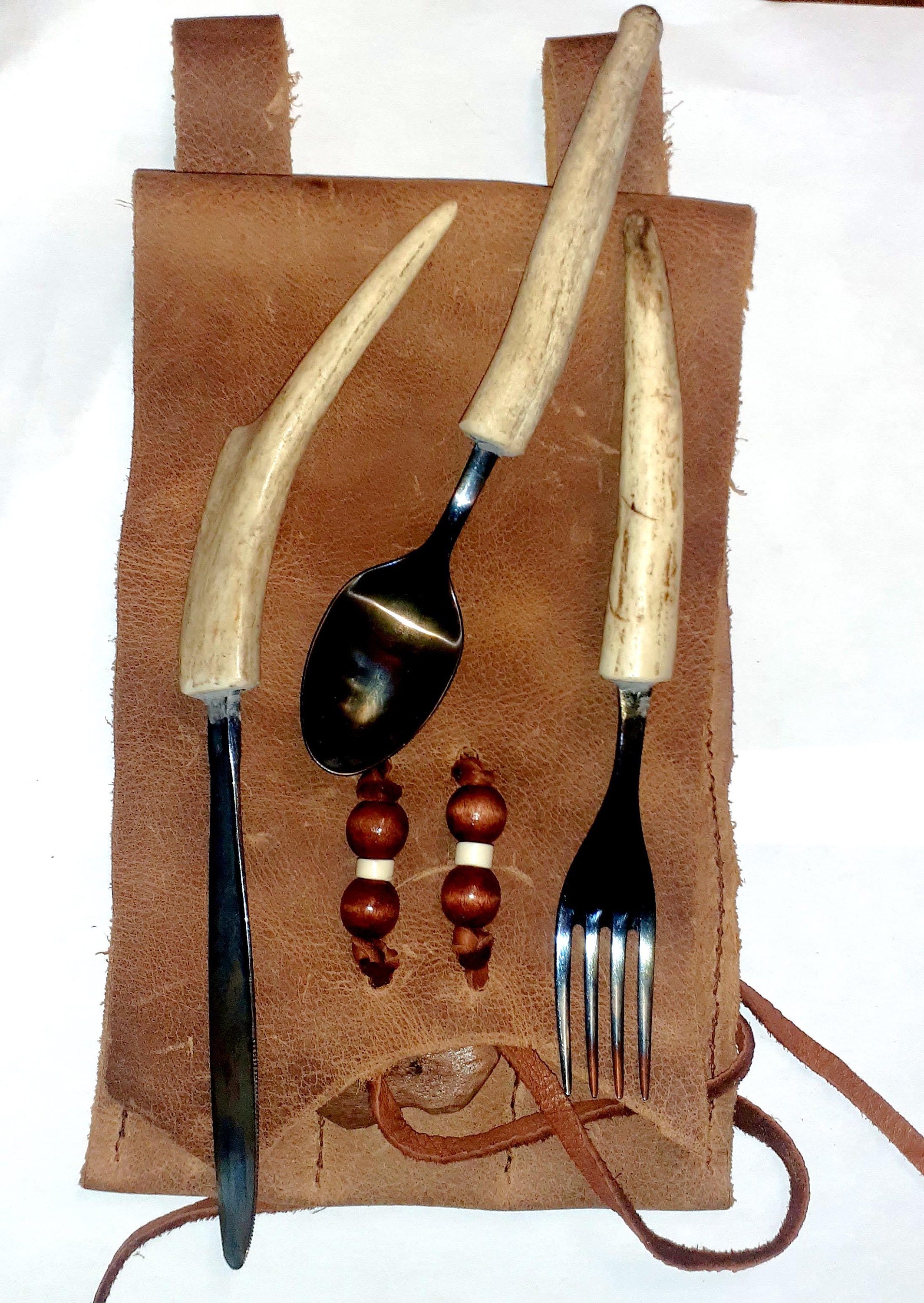 Flatware Deer Antler Handles Leather Carry Case Mountain Man - Etsy