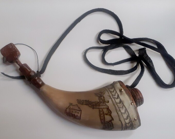 Priming Flask for Flintlock Flatten Cow Horn Colonial Scrimshawk - Etsy