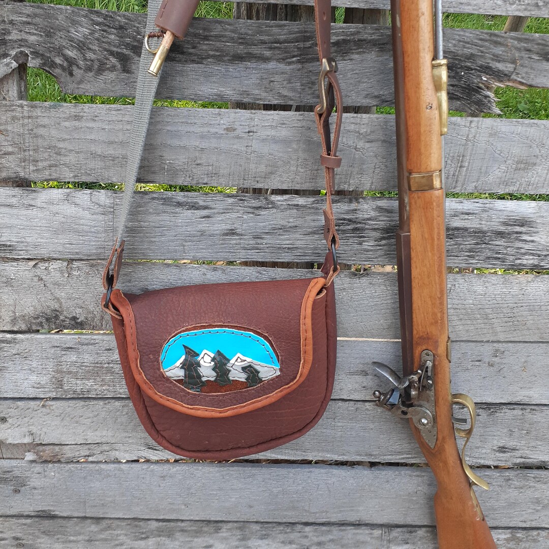 Possibles Bag Bison Hide With Leather Mountain Landscape Applique - Etsy