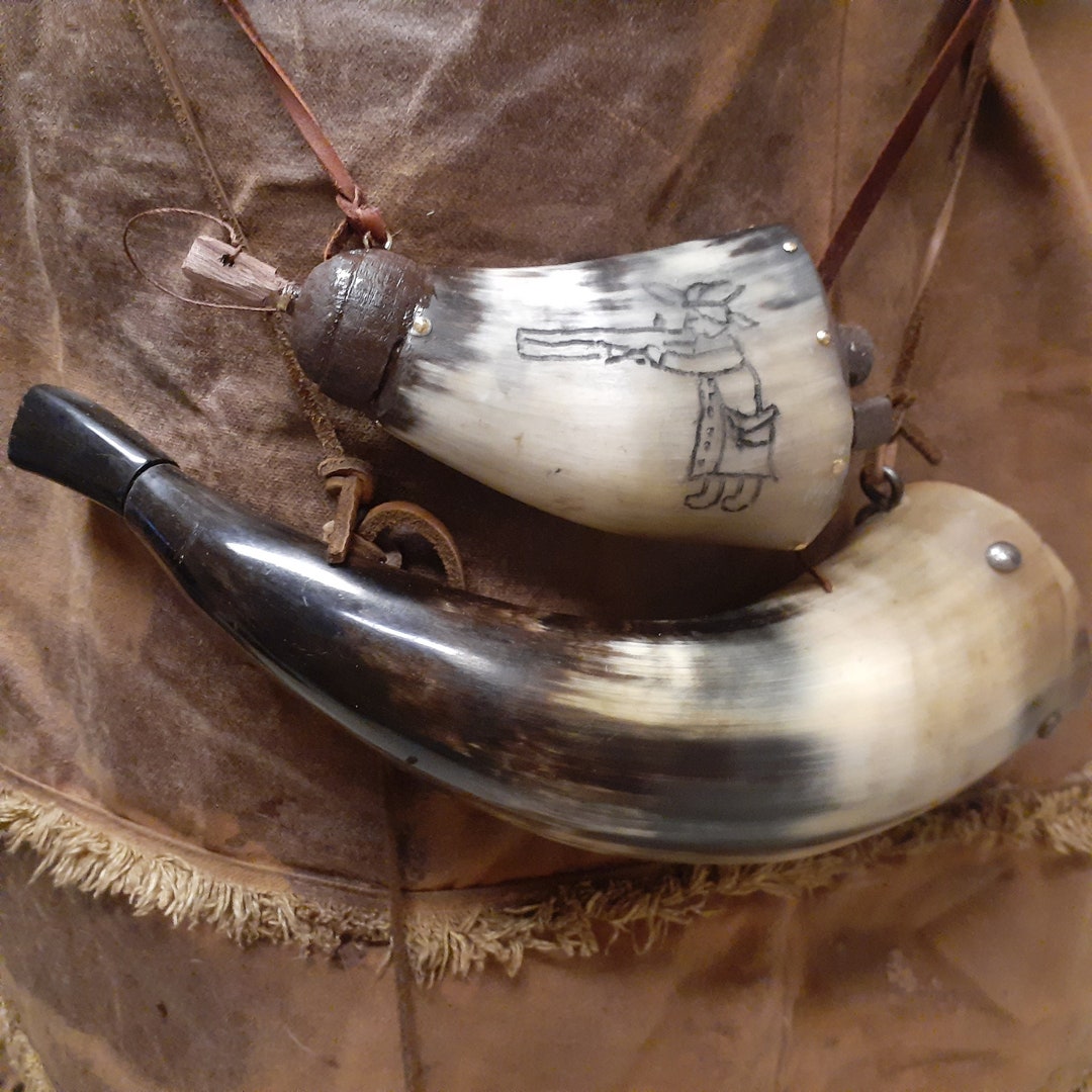 Priming Flask for Flintlock Flatten Cow Horn Colonial Scrimshaw - Etsy