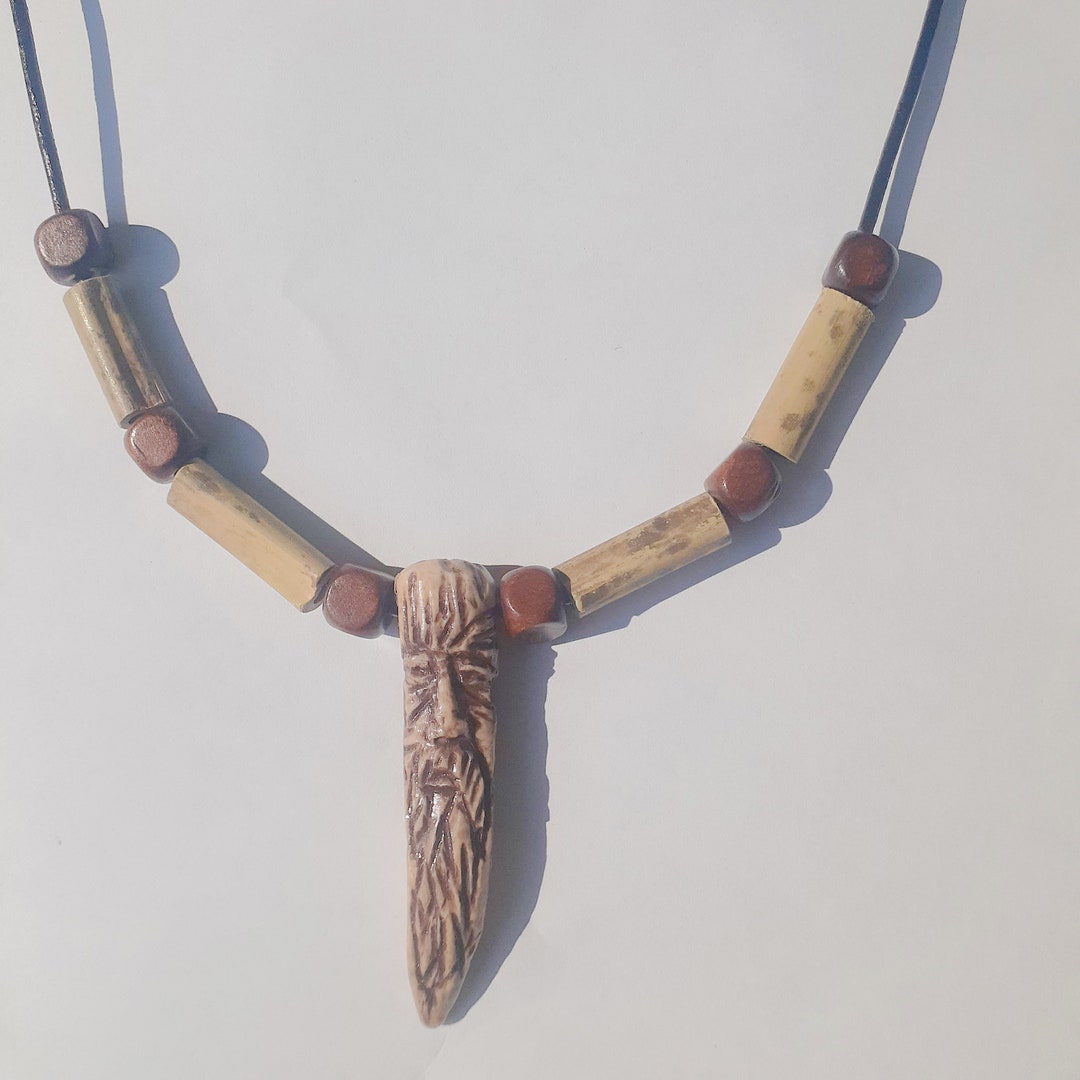 Carved Deer Antler Tip Pendant Mountain Man Tree Spirit - Etsy