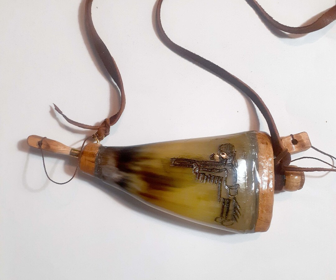 Priming Flask for Flintlock Flatten Cow Horn Scrimshaw - Etsy