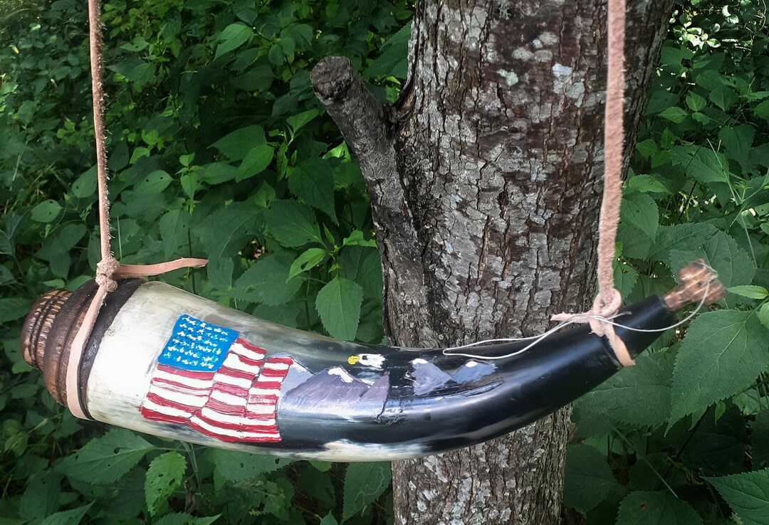 Powder Horn With American Flag Bald Eagle Purple Mountains - Etsy