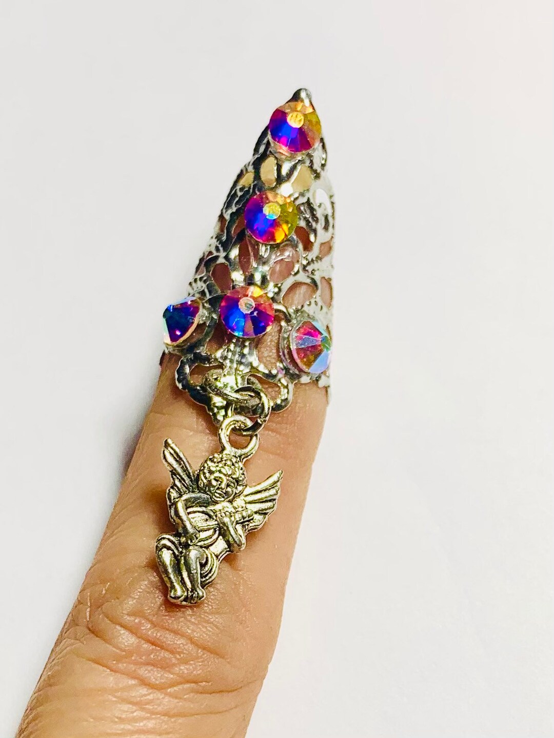 Crystal Claw Ring, Nail Guard, Metal Claw Ring, Cupid Ring, Metal Nail ...