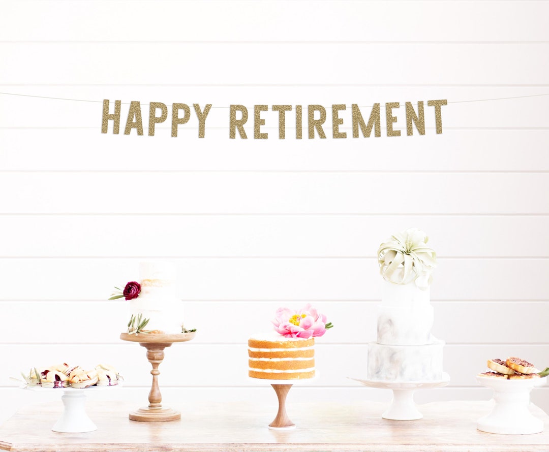 Happy Retirement Banner | Uppercase Block | Gold Glitter Banner ...