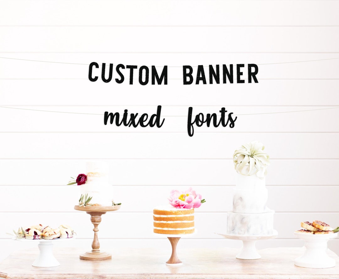 Custom 2 Line Banner Block and Script Letters, Personalized Two Line Party Banner, Birthday ...