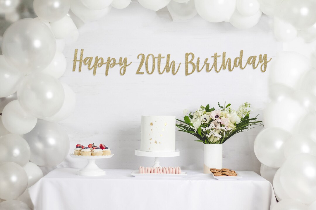 Happy 20th Birthday Banner, 20th Birthday Party Decor, Gold Glitter ...