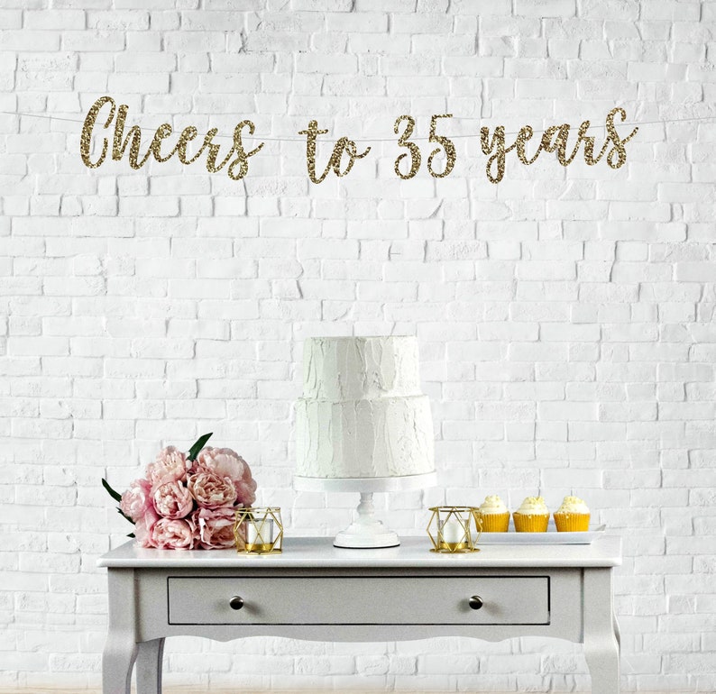 Cheers To 35 Years Banner 35th Birthday Party 35th Etsy