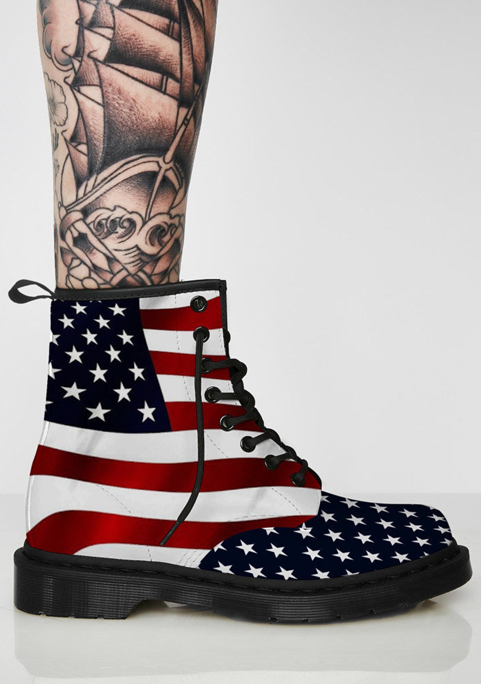 USA US American Flag Leather Boots - Etsy