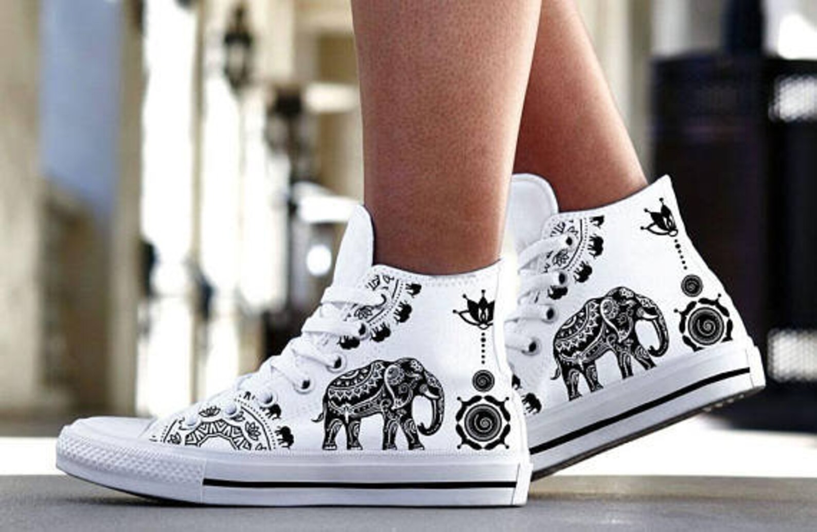 Ethnic Elephant Women's High Top Sneakers white Version - Etsy