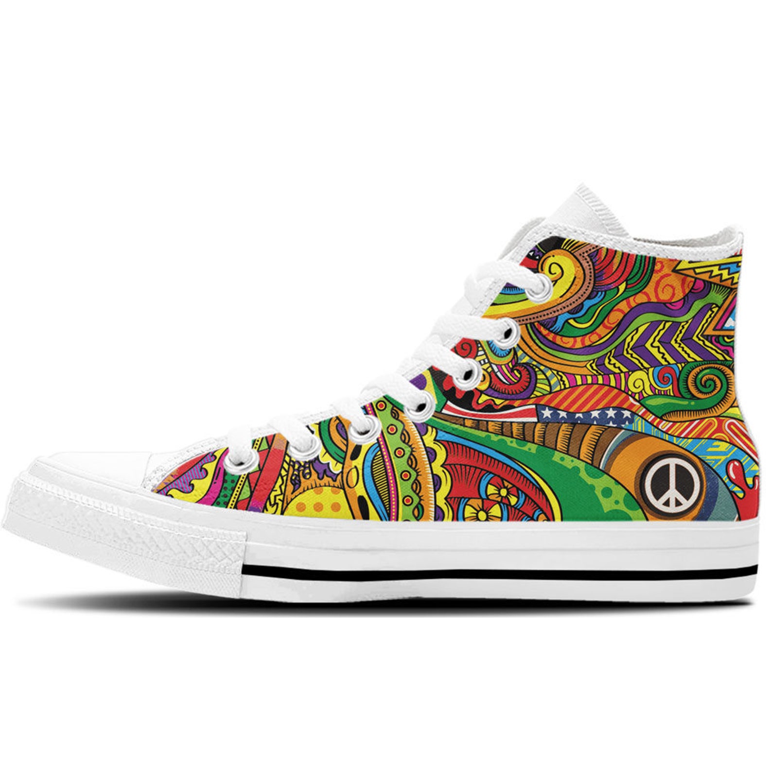 Women's High Top Sneaker With Colorful Print Peace Symbol | Etsy