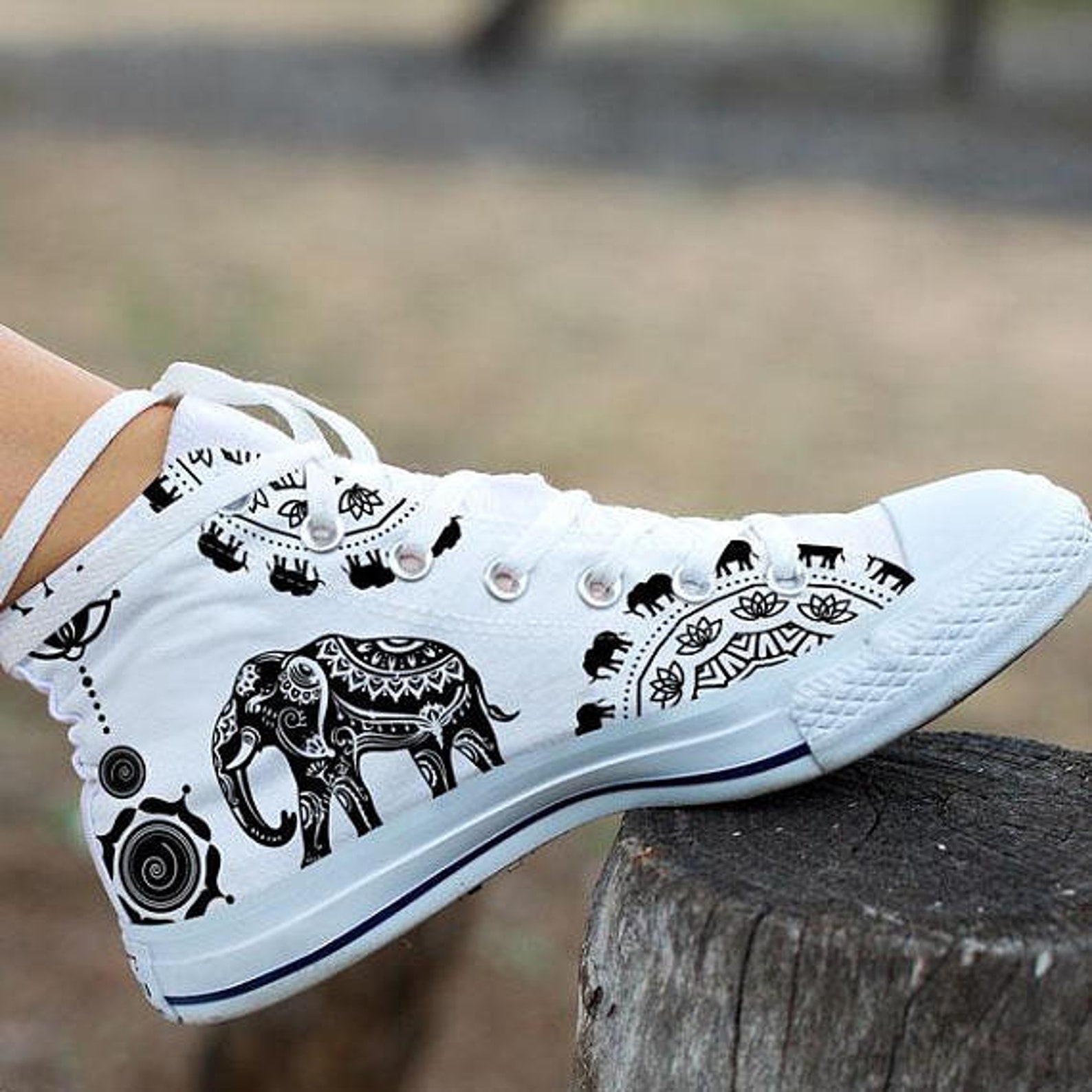Ethnic Elephant Women's High Top Sneakers white Version - Etsy