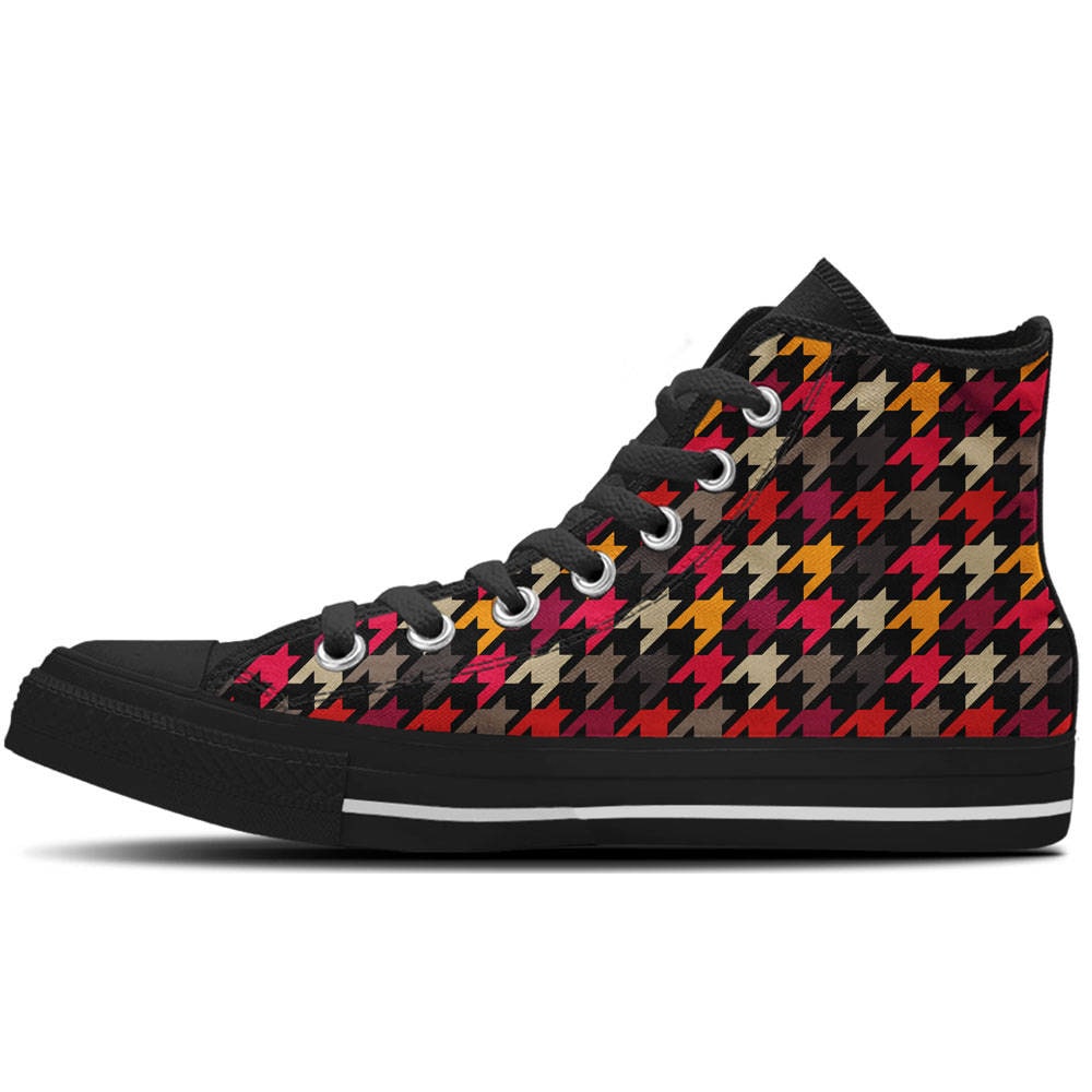 Houndstooth Pattern Shoes - Men's High Top Sneaker with Colorful ...