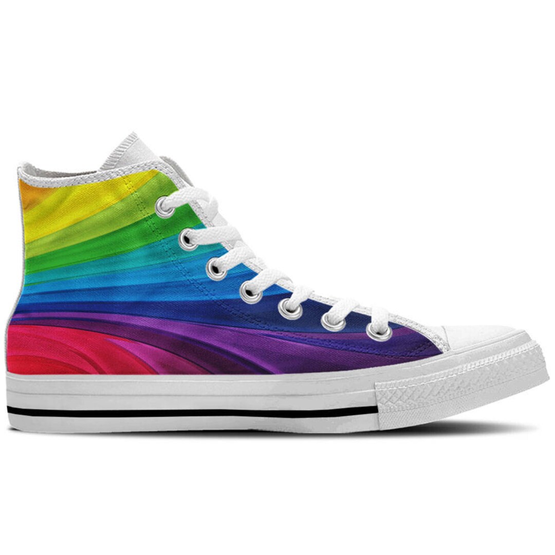 Rainbow Colors Men's High Top Sneakers / Custom Canvas Shoes With ...