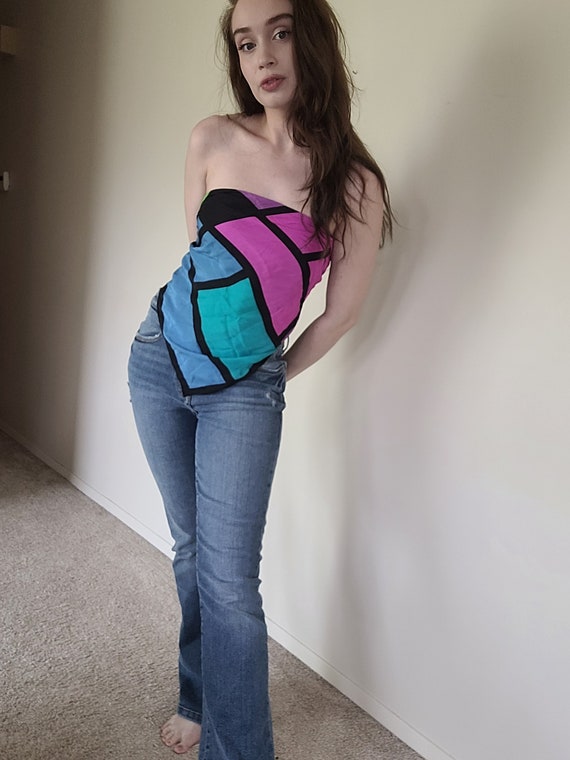 Retro/ Vintage/ 70s Neon Silk Mosaic Scarf/ Disco Sty… - Gem