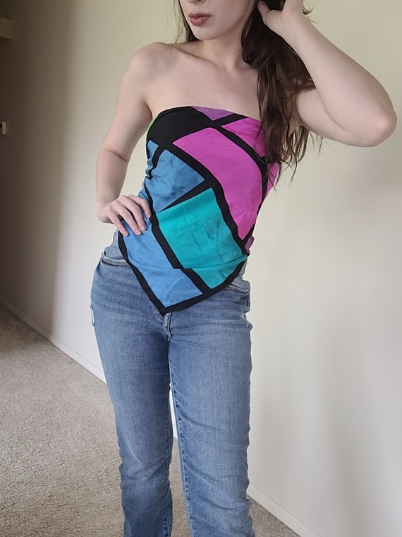 Retro/ Vintage/ 70s Neon Silk Mosaic Scarf/ Disco Sty… - Gem