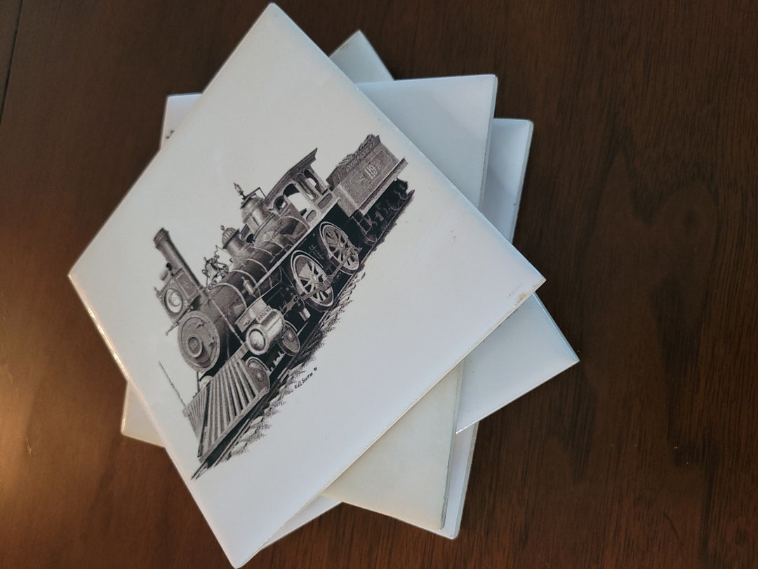 Vintage Train Coasters/ Vtg Locomotive Coasters/ 80s Train Home Decor ...