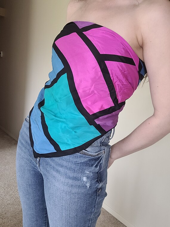 Retro/ Vintage/ 70s Neon Silk Mosaic Scarf/ Disco Sty… - Gem