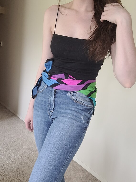 Retro/ Vintage/ 70s Neon Silk Mosaic Scarf/ Disco Sty… - Gem