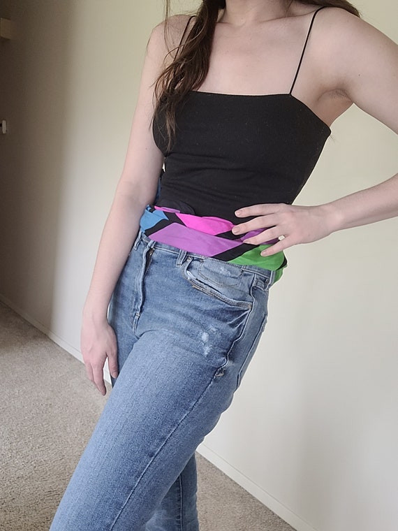 Retro/ Vintage/ 70s Neon Silk Mosaic Scarf/ Disco Sty… - Gem