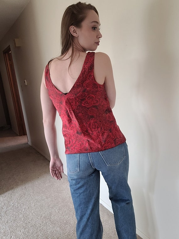 Vintage/ Retro/ Y2K Tank Top/ 00s Silk Top/ Y2K Red T… - Gem