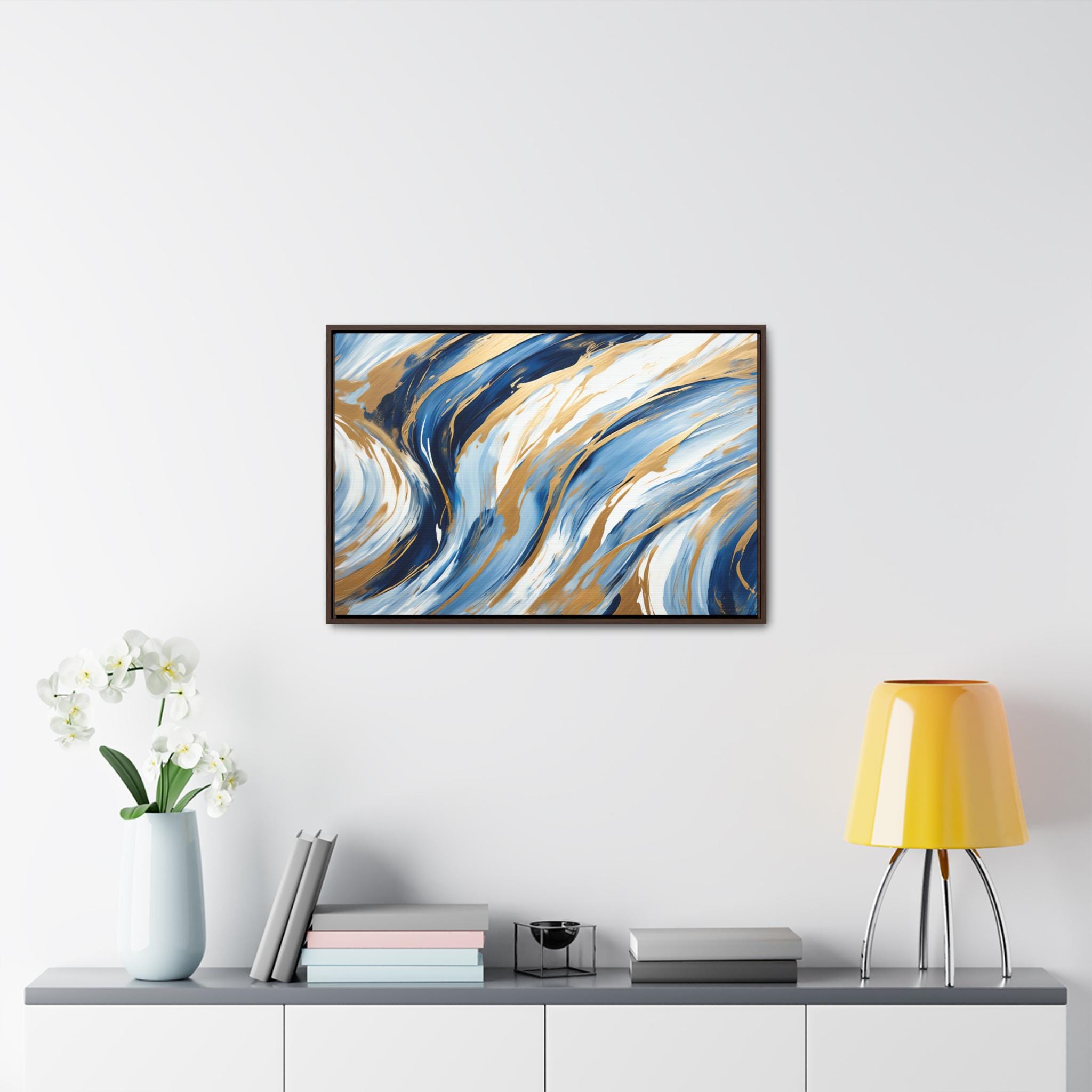 Abstract Japanese Art Prints Blue & Gold Framed Canvas Modern Abstract ...