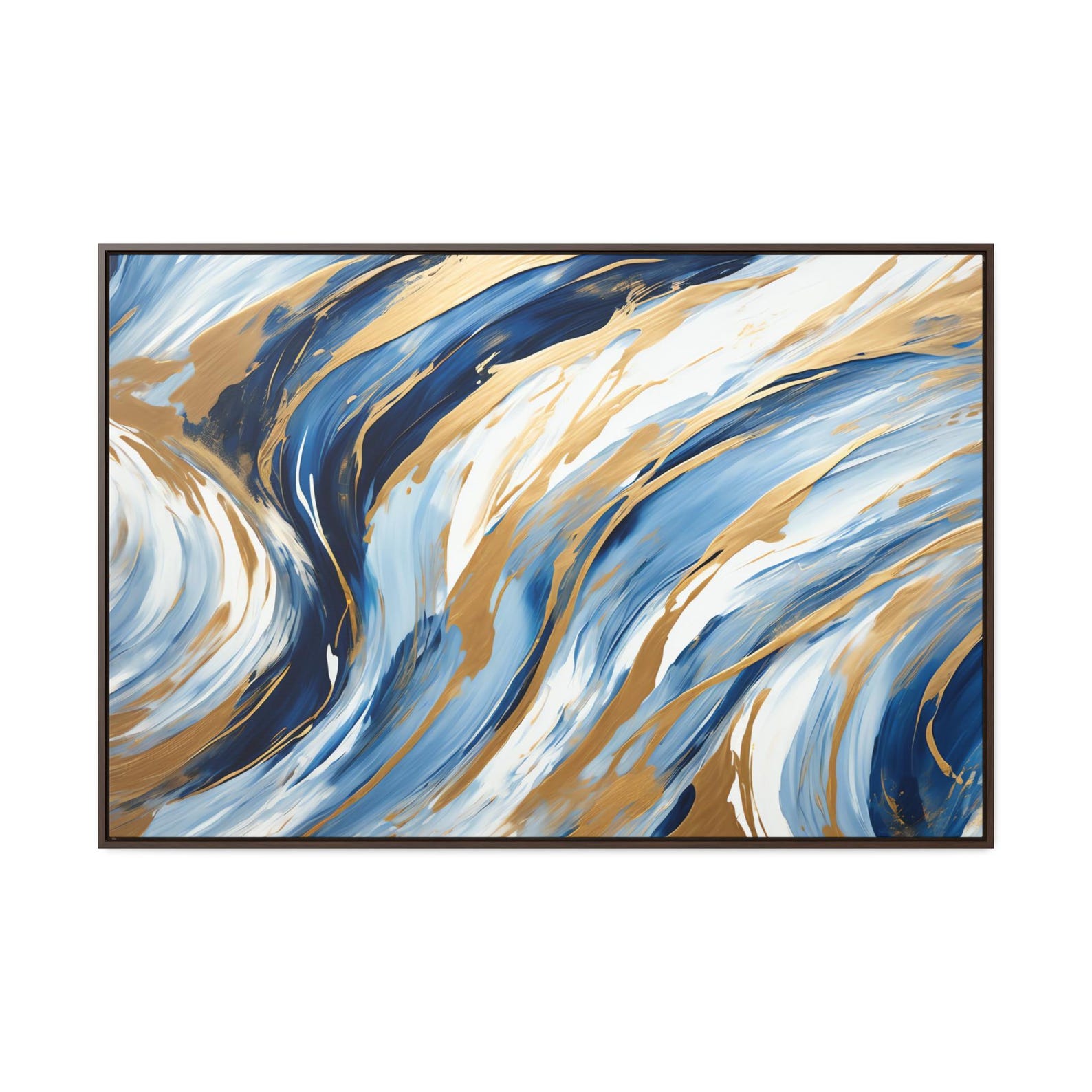 Abstract Japanese Art Prints Blue & Gold Framed Canvas Modern Abstract ...