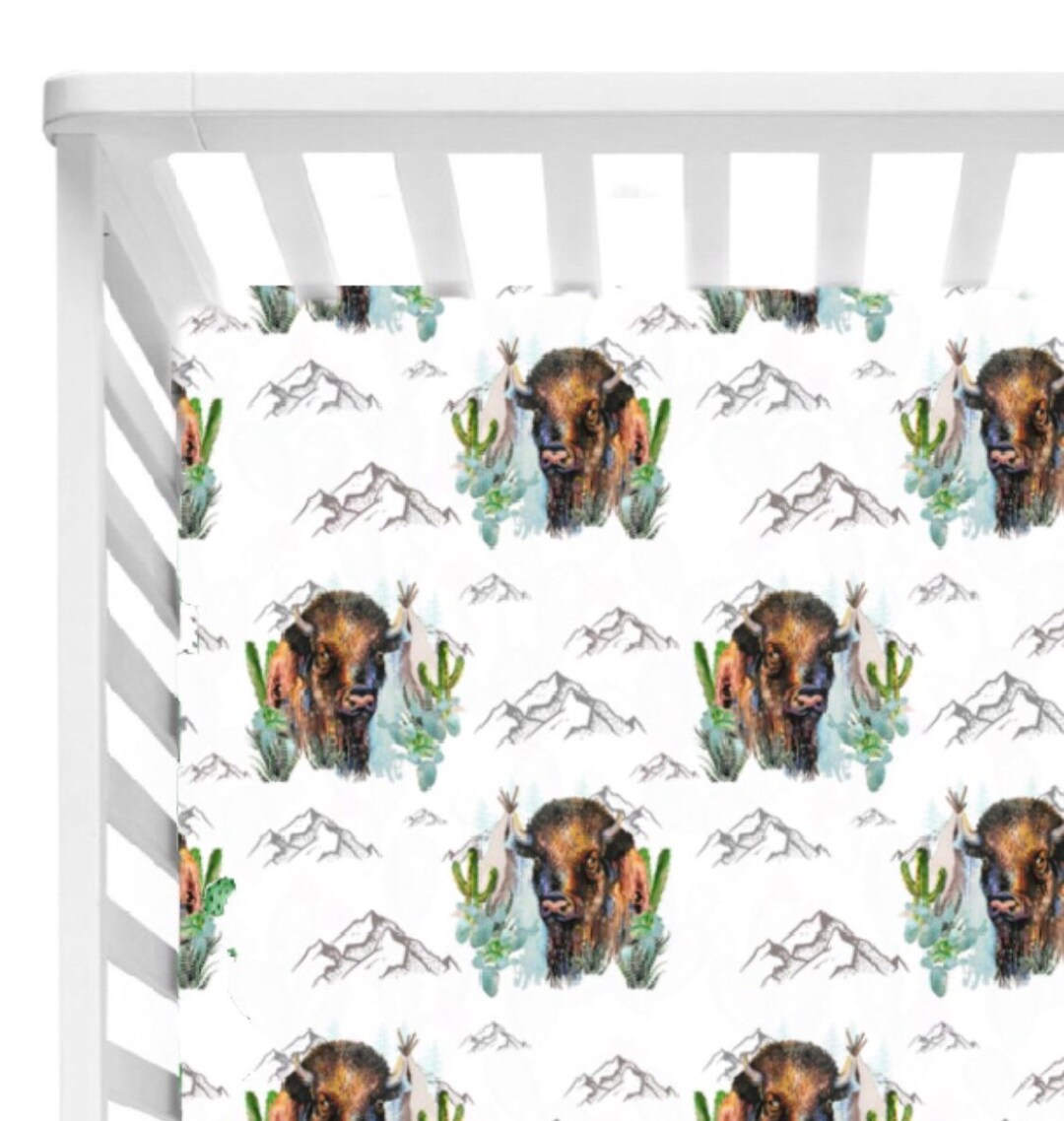 Buffalo and Cactus Crib Sheet//bison Crib Sheet// Modern Rustic Nursery ...