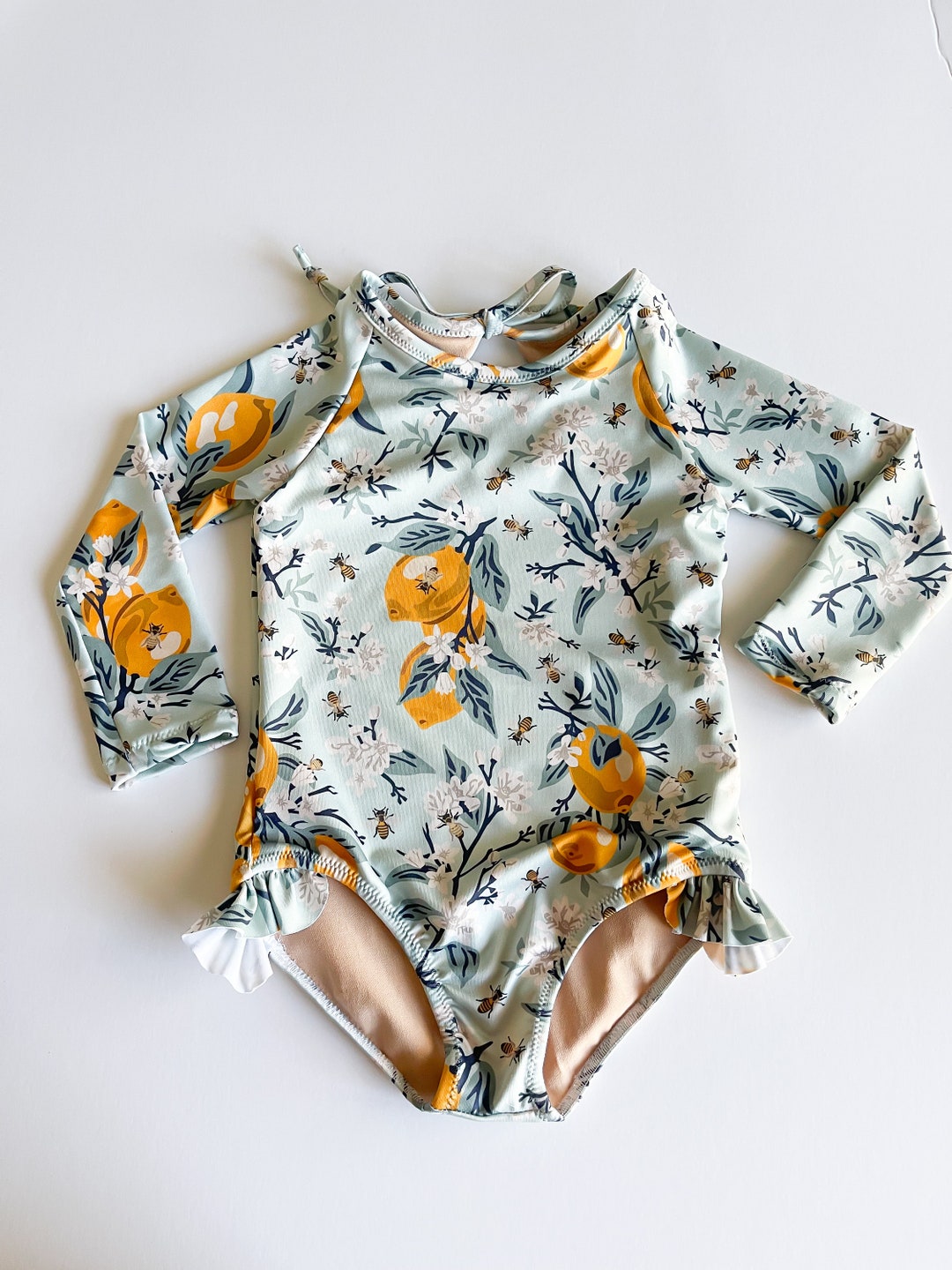 Girls Bumble Bee Swimsuit// Baby Girl Long Sleeve UPF 50+ Bathing Suit ...