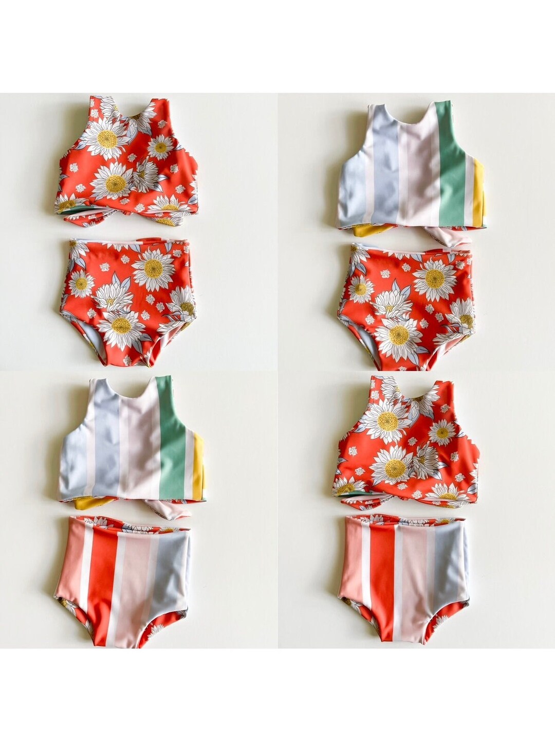 Girls High Waisted Reversible Swimsuit// Sunflower Bathing Suit ...
