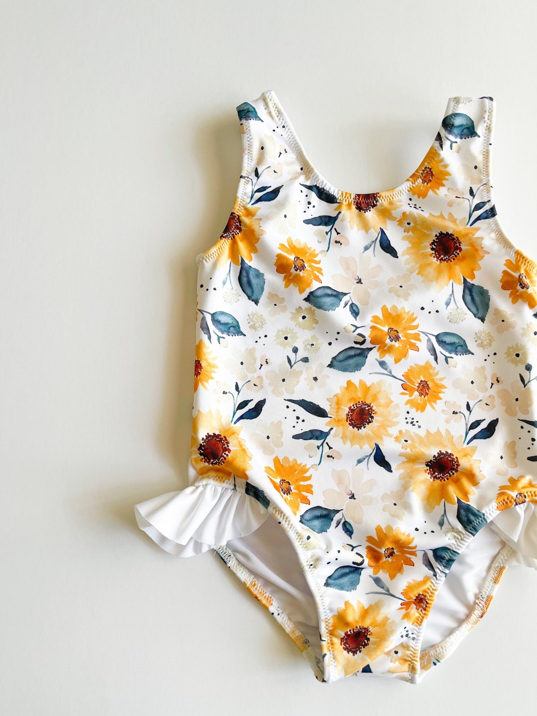 Girls Sunflower Swimsuit// Floral Sunflower Bathing-suit// Girls ...