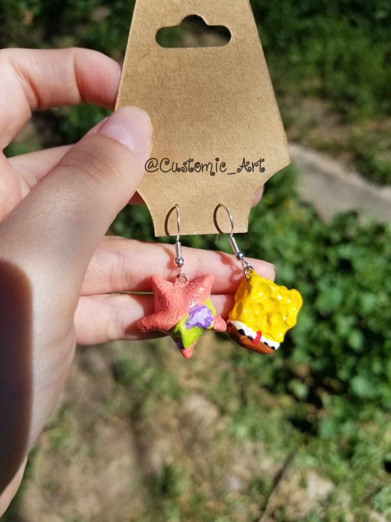 Spongebob and Patrick Inspired Dangle Earrings Polymer Clay Handmade - Etsy
