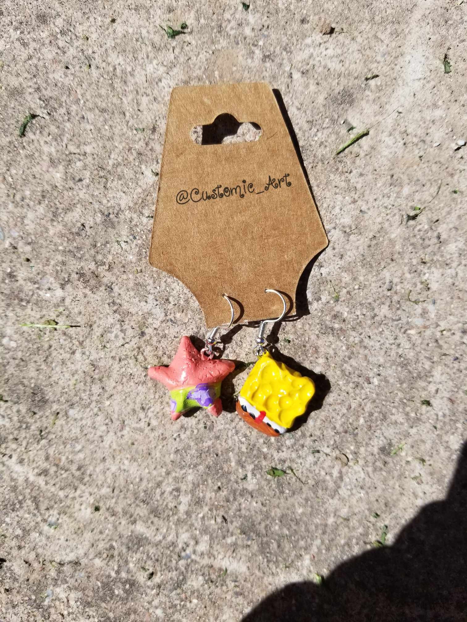 Spongebob and Patrick Inspired Dangle Earrings Polymer Clay Handmade - Etsy