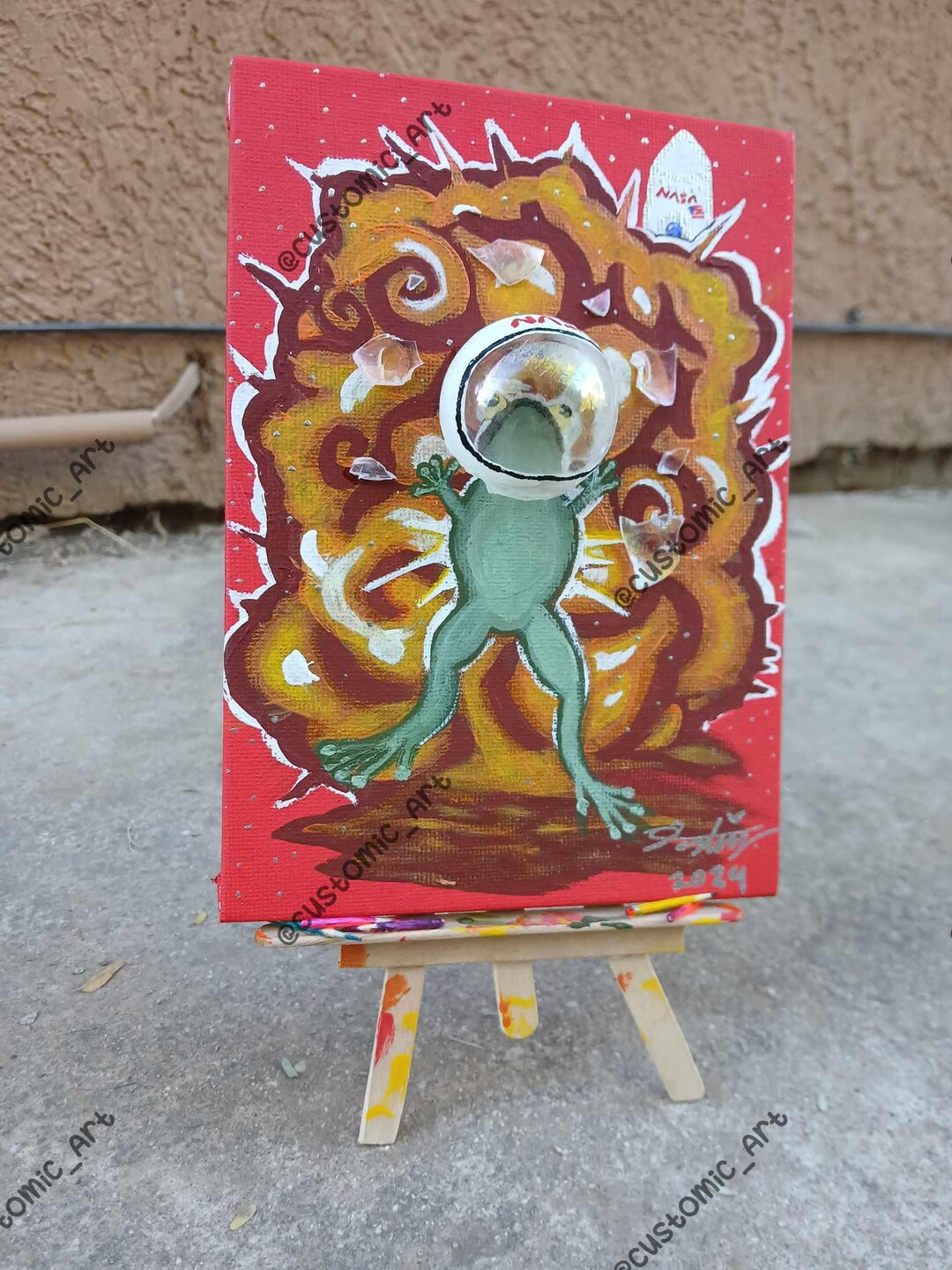 3D NASA Frog Rocket Launch Explosion Acrylic Painting and Mixed Media ...