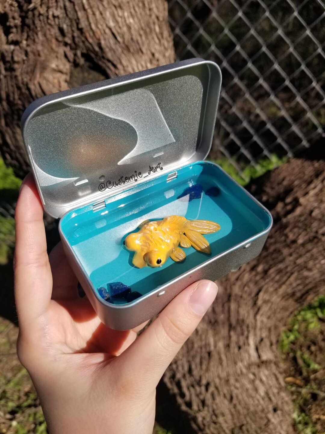 Big Eyed Goldfish in a Resin Tank - Aquarium in A Tin - Polymer Clay ...