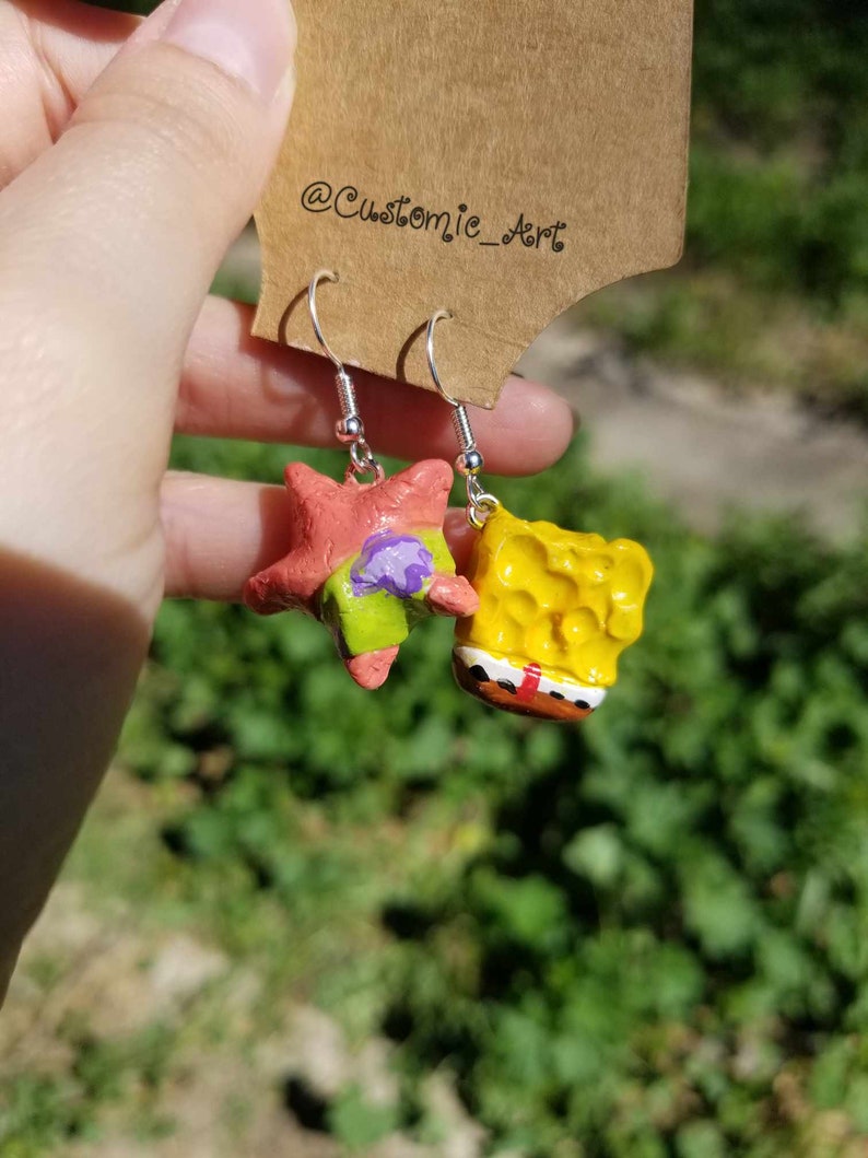 Spongebob and Patrick Inspired Dangle Earrings Polymer Clay Handmade - Etsy