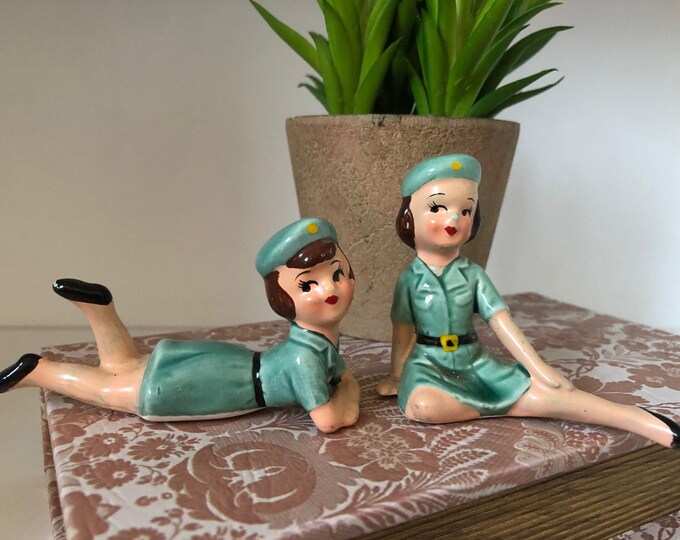 Enesco Girl Scout Figurines/vintage Figurine/beret Hat/ceramic Girl ...