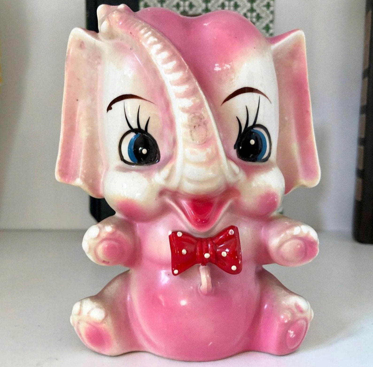 Flat Faced Red Bowtie Pink Elephant Figurine/arnart Red Bow Tie ...