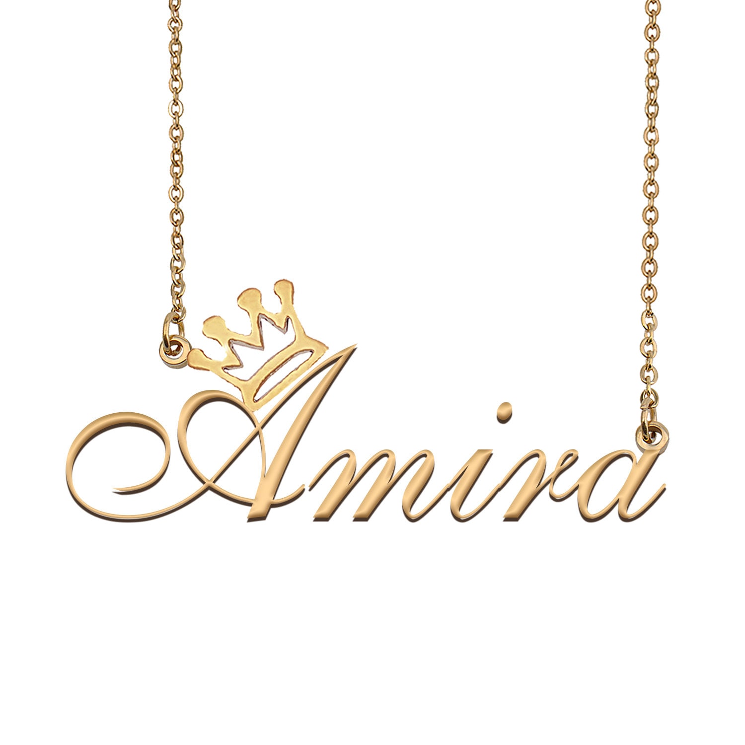 Amira Name Necklace With Crown Name Necklace Gold Custom | Etsy