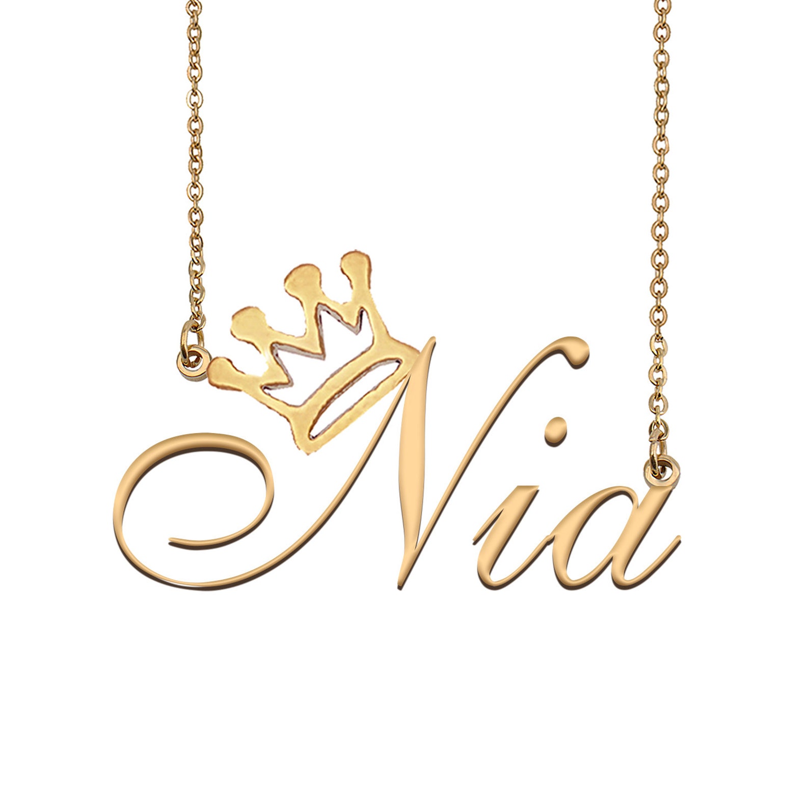 Nia Name Necklace with Crown Name Necklace Gold Custom Name | Etsy