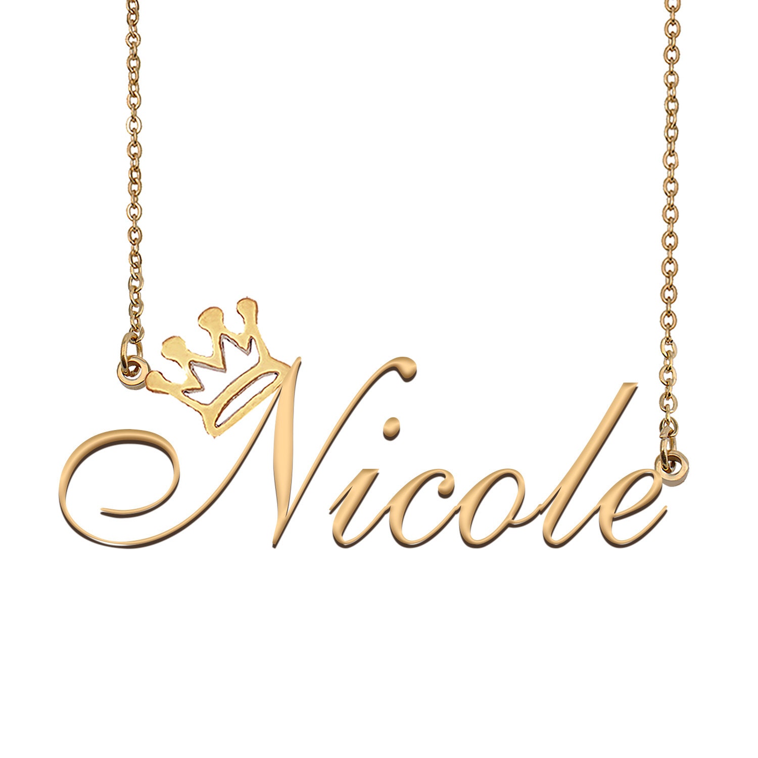Nicole Name Necklace With Crown Name Necklace Gold Custom Etsy