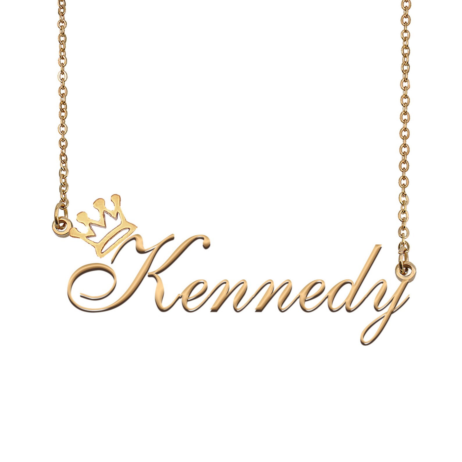 Kennedy Name Necklace with Crown Name Necklace Gold Custom | Etsy